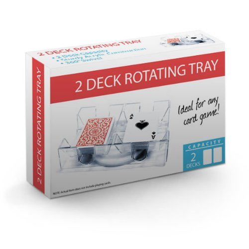2 Deck Revolving Rotating Playing Card Tray - Draw and Discard Holder Tray for Canasta, Hand and Foot - Clear Acrylic Card Game Caddy Organizer Accessory with Convenient Ball Bearing Swivel Base