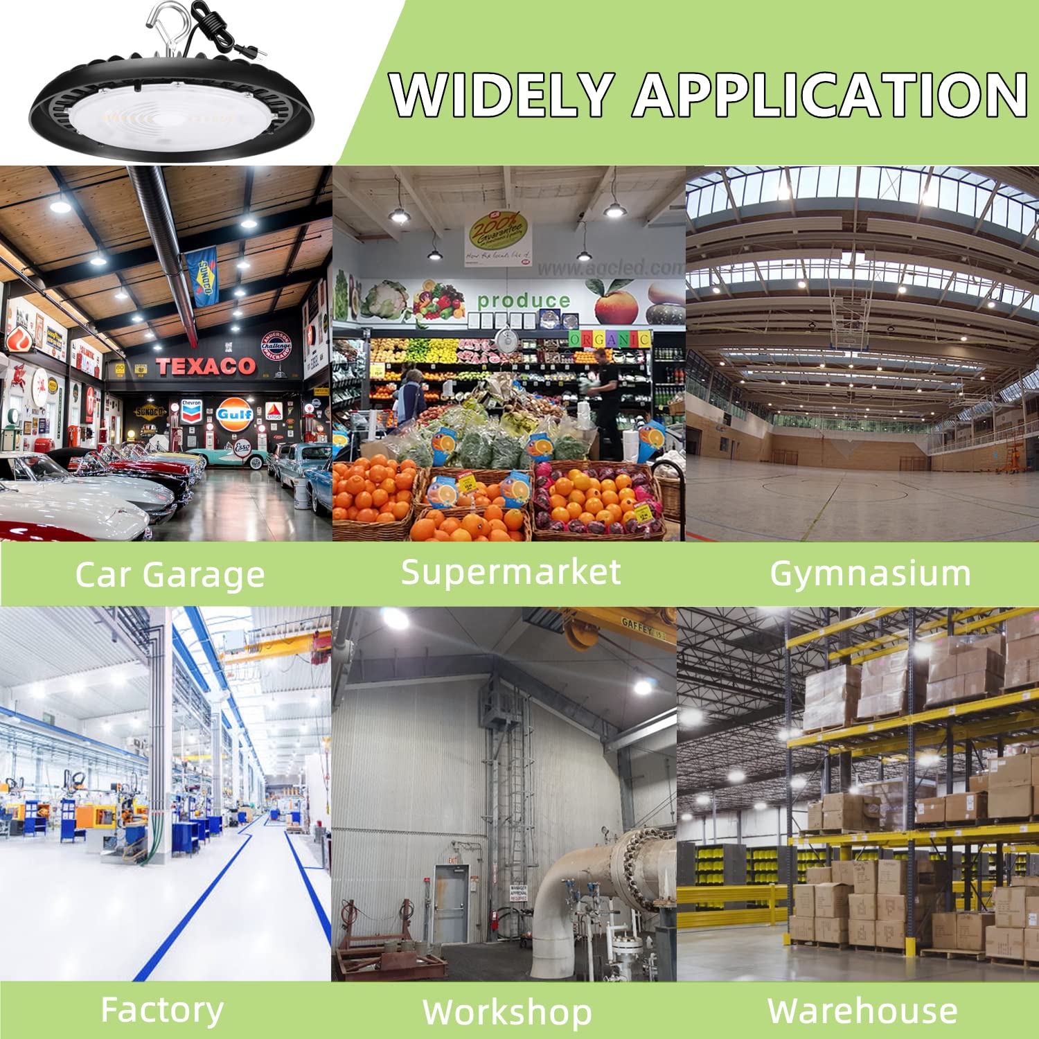 2 Pack LED High Bay Light with US Plug 6FT Cable, 120V 200W 26000LM 5000K Daylight, 800W-1000W HID/HPS Equivalent, UL IP65 Commercial Warehouse Lighting for Workshop,Garage, Gym,Factory, Non-Dim