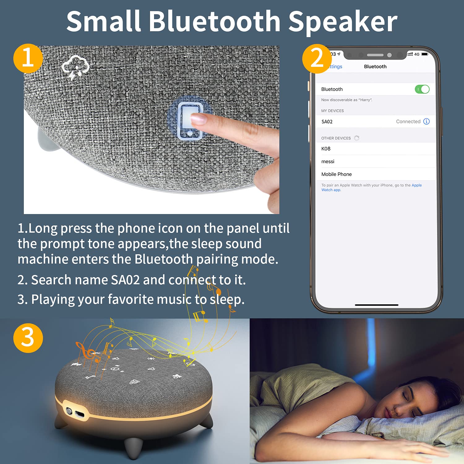 iHoven Portable Sound Machine, White Noise Sound Machine with Night Lights 7 Soothing Natural Sounds Sleep Timer Rechargeable Bluetooth Spearker for Adults Baby Kids Sleeping Relaxation