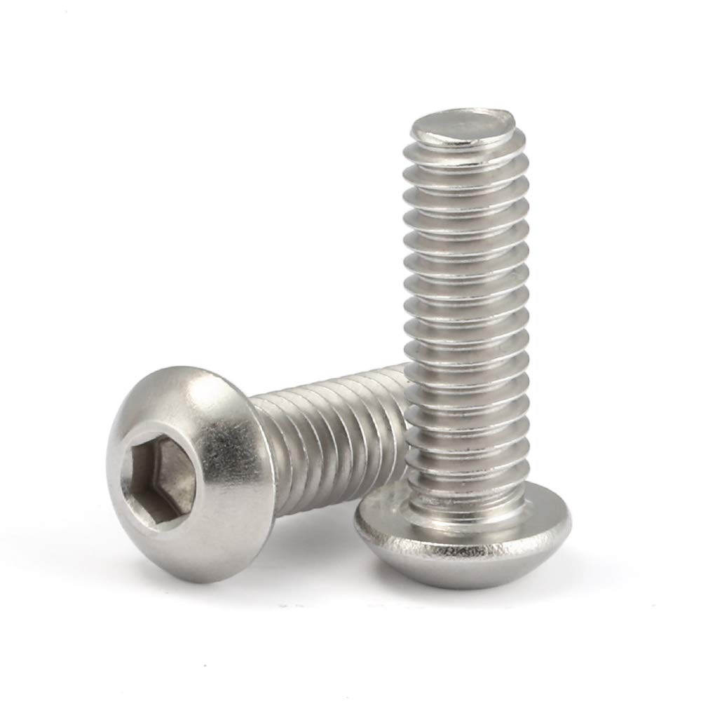 50 PCS Button Head Socket Cap Screws, M6 x 20mm, 25mm, 30mm, 35mm, 40mm, 304 Stainless Steel 18-8, Bright Finish, Fully Threaded