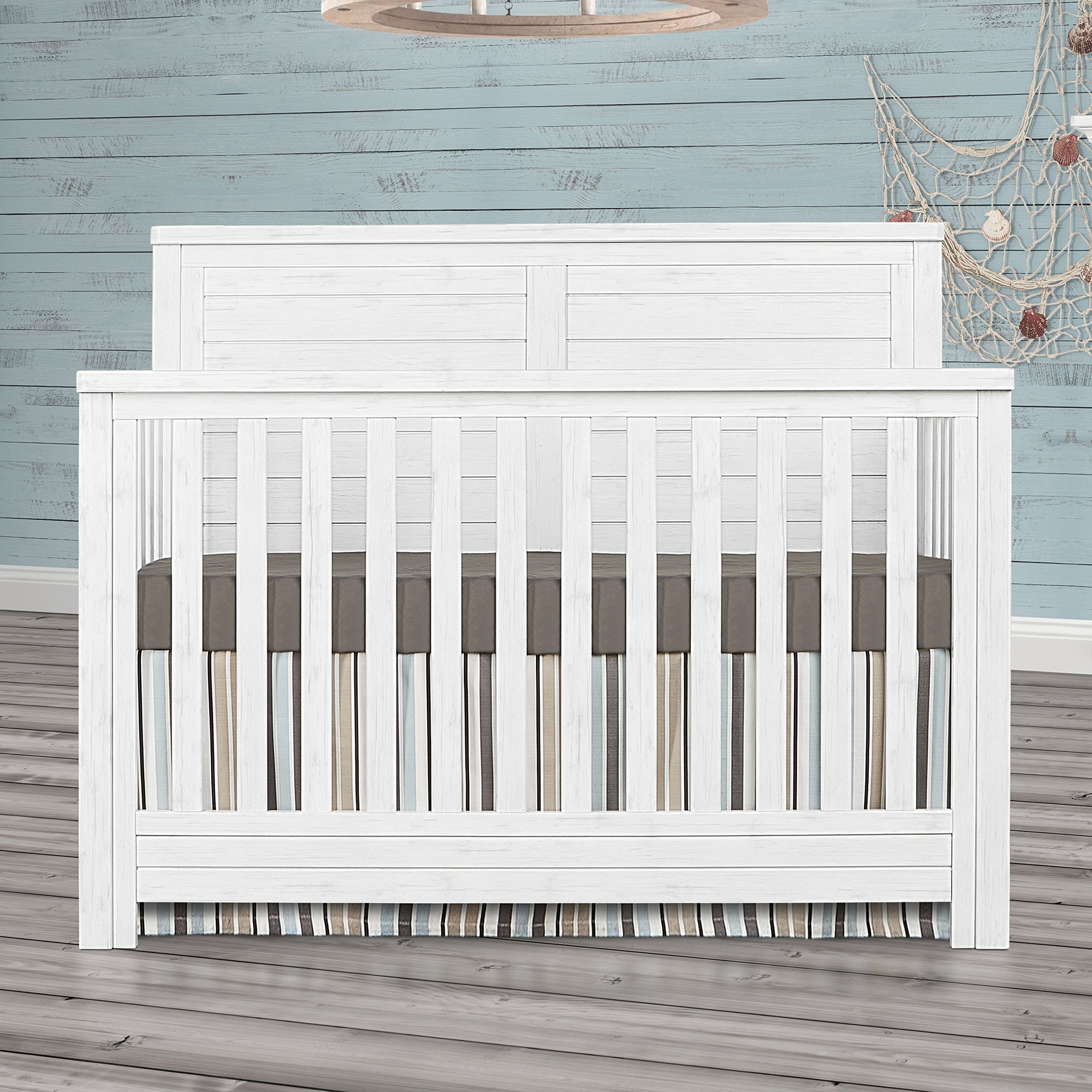 Evolur Belmar Flat 5 in 1 Convertible Crib & Double Dresser with Free 260 Coil Crib & Toddler Mattress