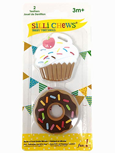 Silli Chews Teethers for Babies BPA Free Baby Teething Toys - Silicone Cupcake and Donut Baby Teether Toys 2" Sweets Teething Gift Set