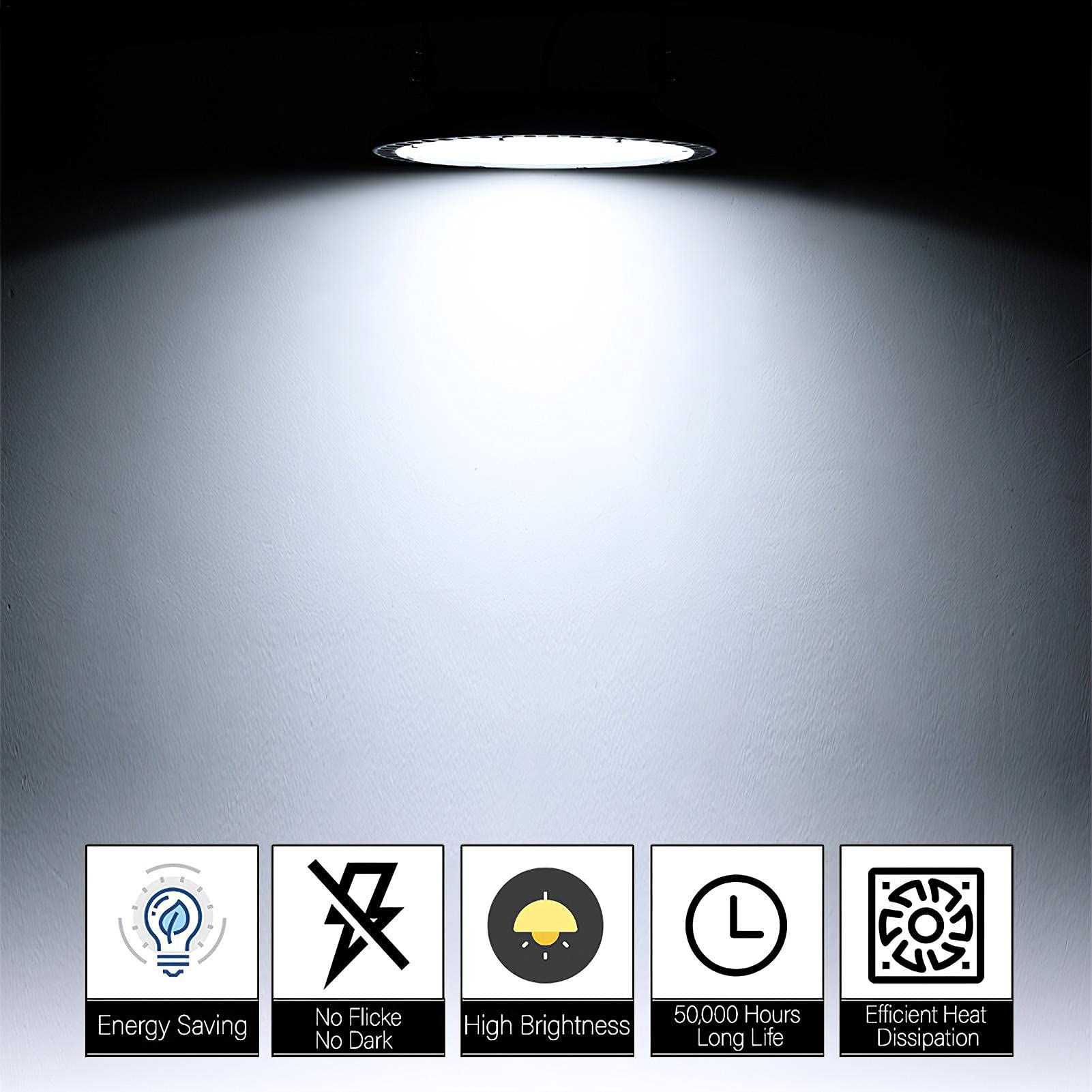 WUWAI 100W 200W 300W UFO LED High Bay Lights, 6500K Daylight White Ultra Thin Highbay Light Fixtures, IP65 Waterproof Bay Lighting for Garage Factory Warehouse Gym