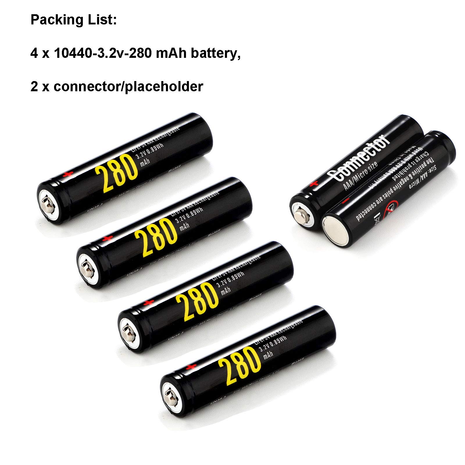 Soshine 10440 LiFePO4 Rechargeable Batteries,3.2V 280mAh Battery with Connector 6 Pack