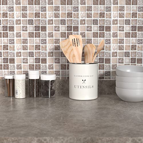 Barnyard Designs White Utensil Holder for Kitchen Countertop, Farmhouse Metal Utensil Crock, Rustic Country Decorative Kitchen Utensil Caddy Large, 5.5x6.75