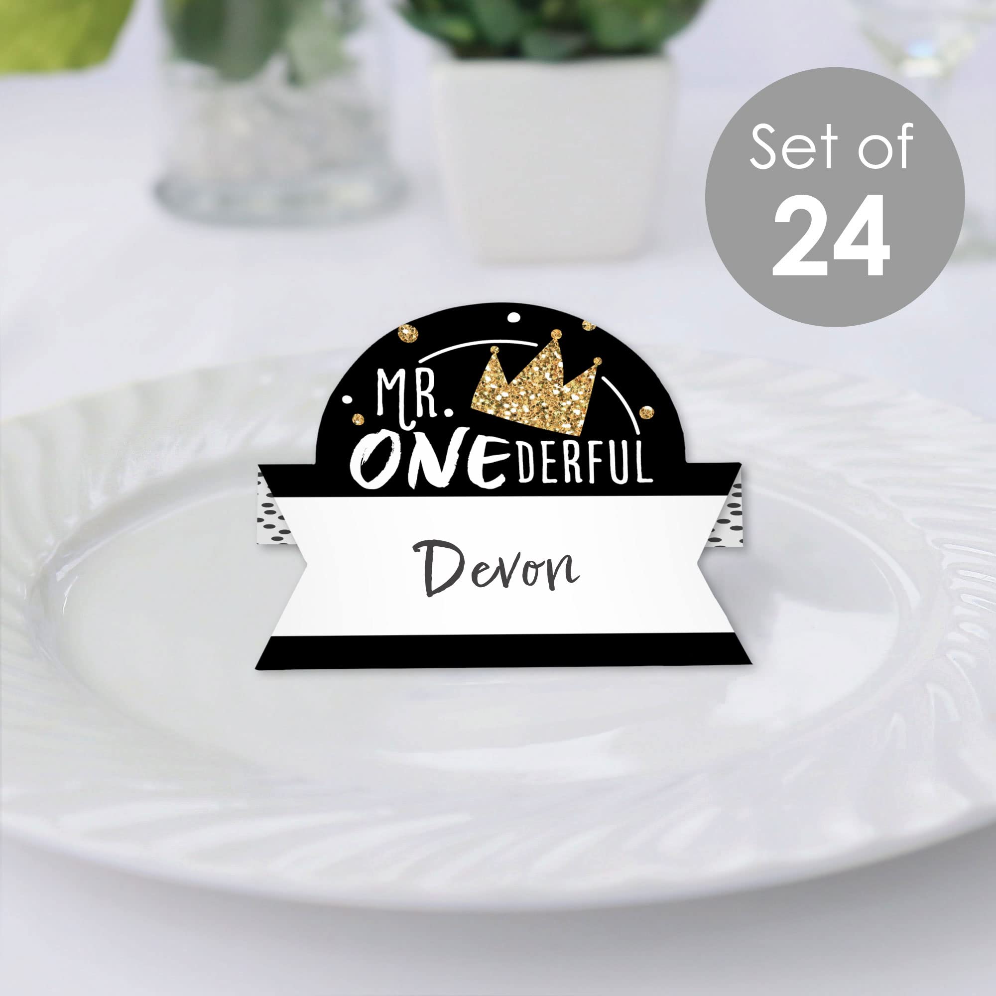 Big Dot of Happiness 1st Birthday Little Mr. Onederful - Boy First Birthday Party Tent Buffet Card - Table Setting Name Place Cards - Set of 24