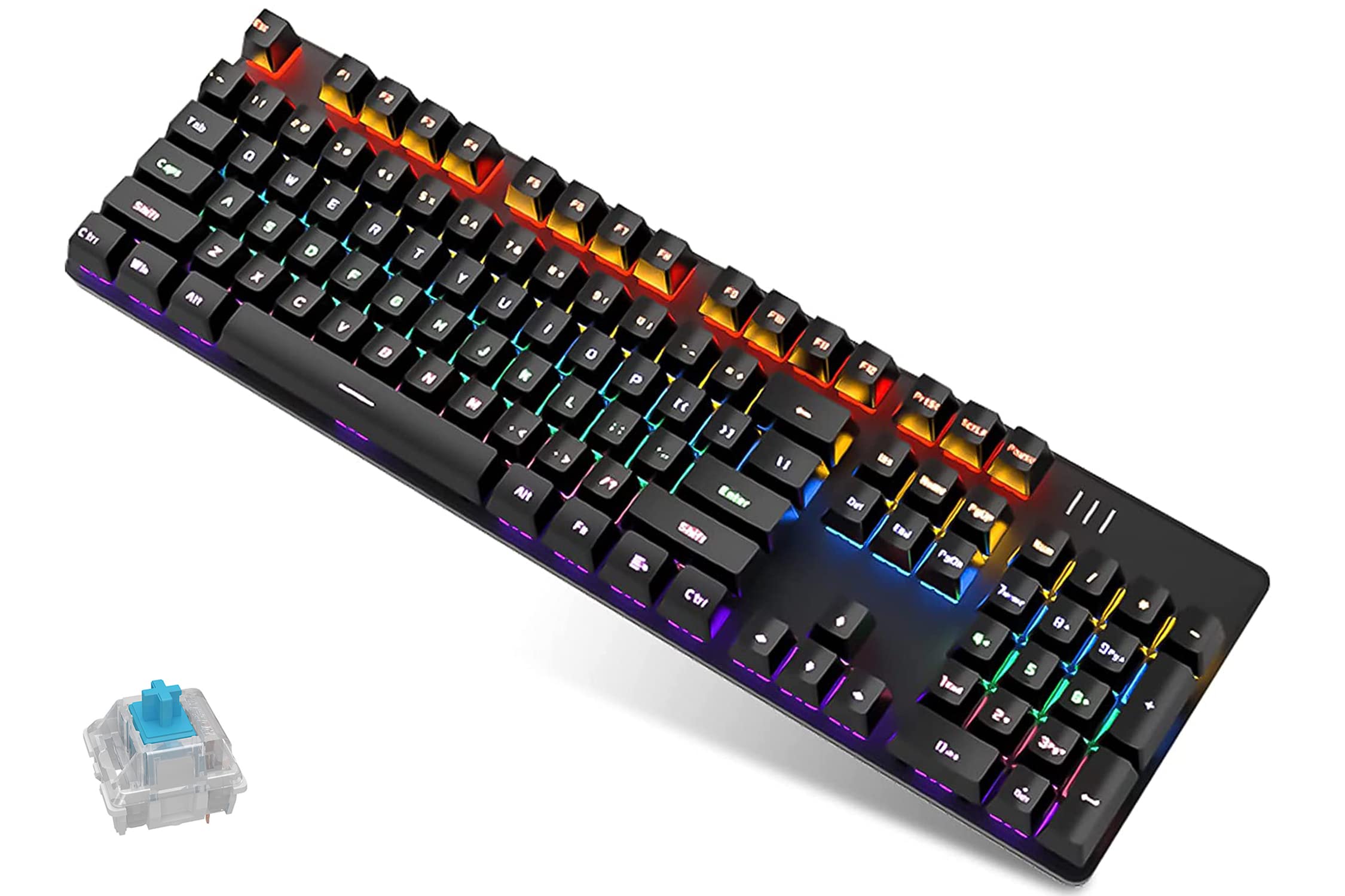 Alkem Mechanical Gaming Keyboard with Rainbow Backlit 104 Keys Gaming Keyboard USB Wired Keyboard with Blue Switch Anti-Ghosting Full Size Keyboard for Windows PC MAC Games (Black)