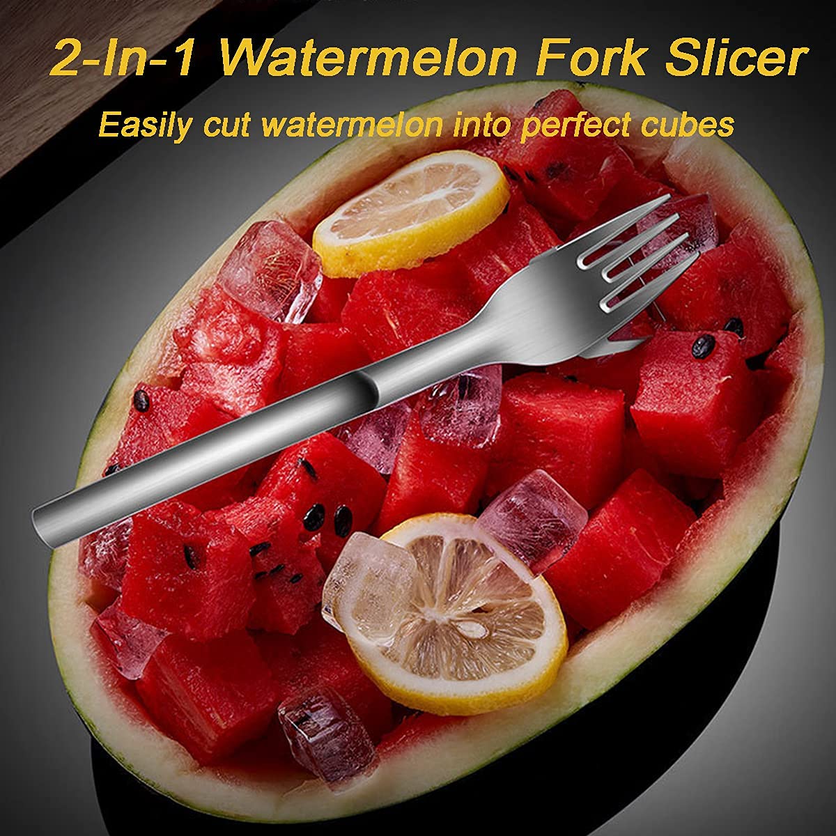 Watermelon Slicer Cutter 2 Pack, 2-in-1 Watermelon Fork Slicer, Summer Watermelon Cutting Artifact, Stainless Steel Fruit Forks Slicer Knife for Family Parties Camping