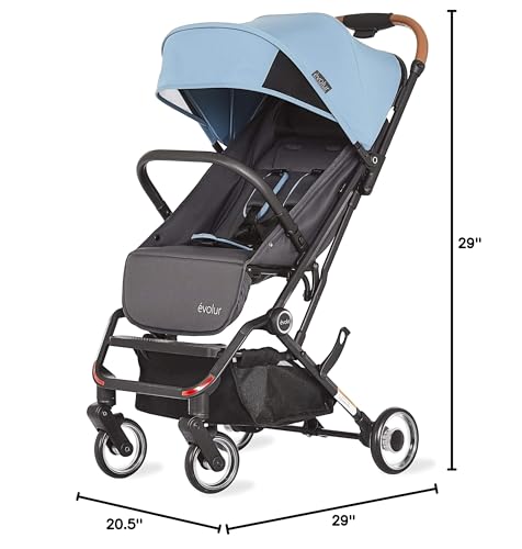 Evolur Baby Stroller Compact Lightweight Urban City Stroller with Anti UV Treatment and Mesh Material with Large Basket for Storage, Blue