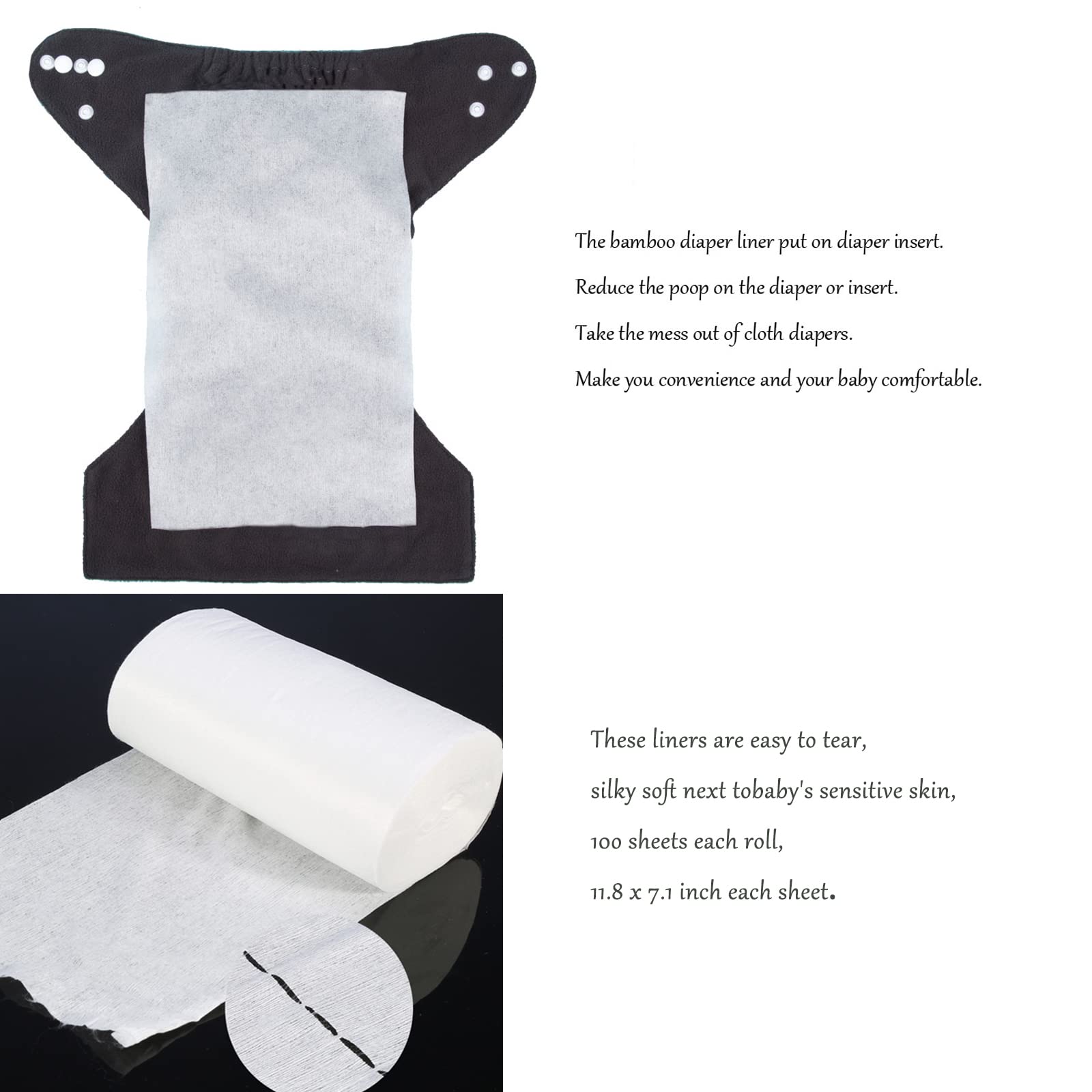 ALVABABY Diaper Liner for Baby Cloth Diaper Natural Soft Disposable Diaper Liners 11.8 x 7.1 Inch Fragrance Free Chlorine Free 400 Sheets