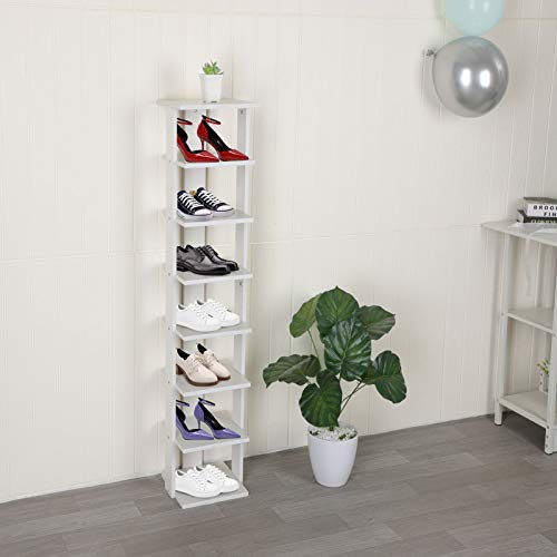 MorNon 7-Tier Shoe Rack,Shoe Storage Tower Modern White Wooden Shoe Shelves for Bedroom Living Room Saving Space (White)