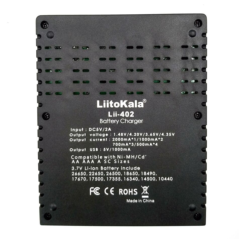 4-Bay USB 18650 Battery Charger with Led Light,Universal Battery Charger for 3.8V 3.7V IMR 18650 26650 RCR123A 14500 16340 LiFeO4 1.2V Ni-MH Ni-Cd AA AAA Battery