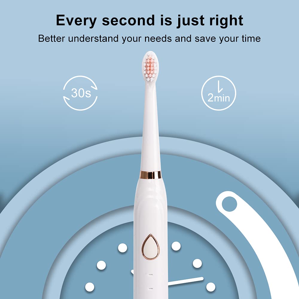DAHOKO Electric Toothbrush for Adults, Smart Timer & Sonic Cleaning Toothbrush Electric, with 6 Brushing Modes, Brushing Cleansing Massage 3-in-1 Multifunction Electric Toothbrushes Set, White
