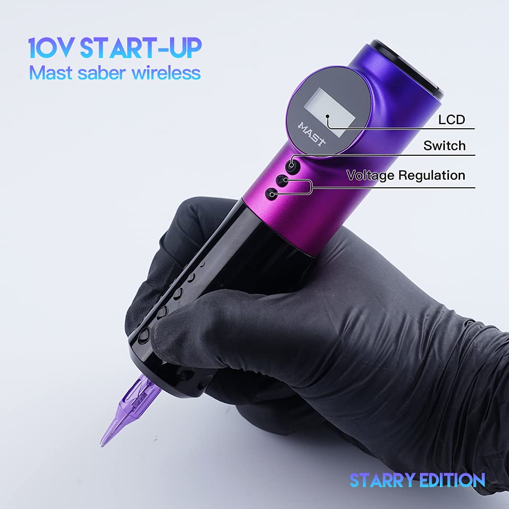 Mast Archer Wireless Tattoo Pen Machine, Rotary Tattoo Gun with Powerful Motor by Mcore, 2,000mAh Battery by Mastlabs for Run Long Time 3.5mm Stroke Gradient Purple