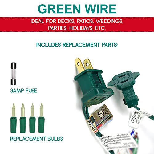 100 Christmas Mini Lights - 24.8 ft / 7.5m - 120V - Warm White Bulbs 2800K - Green Wire - 120V - End to End Connection - Indoor & Outdoor Use - Light Strings for Christmas Tree and New Year Decoration