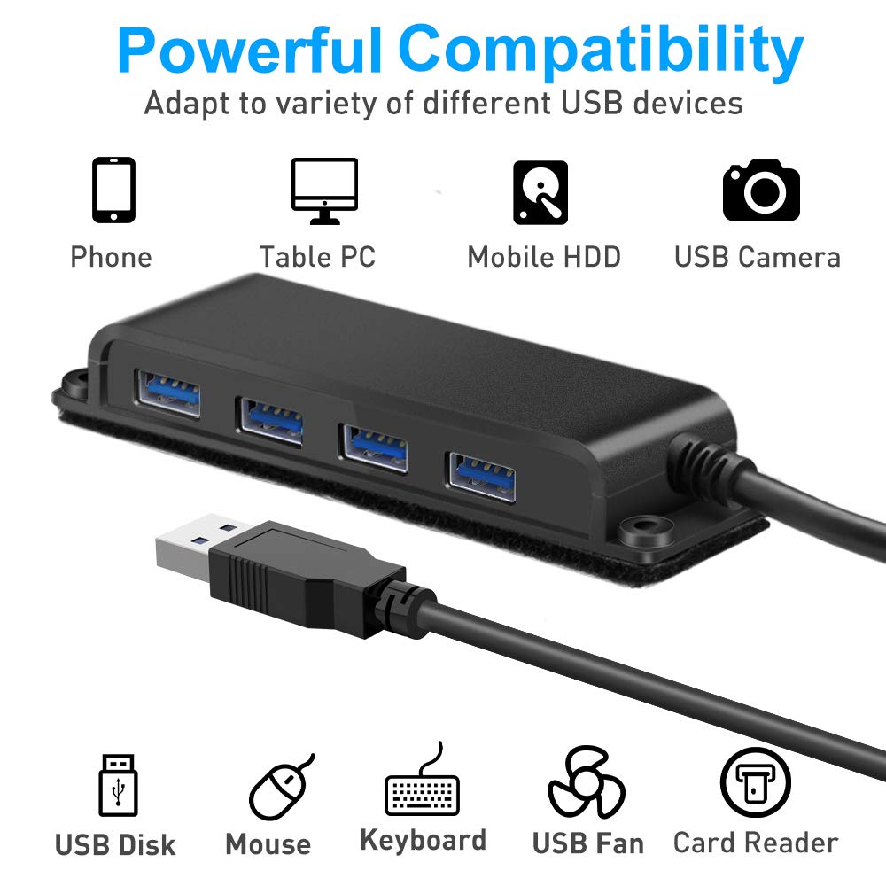 4-Port USB 3.0 Portable Desk Hub,Fixable USB Data Hub 3.0 with 3.3ft/100CM Cable for MacBook, Mac Pro/Mini, iMac, XPS, Surface Pro, Notebook PC, USB Flash Drives, Mobile HDD,Computer and More