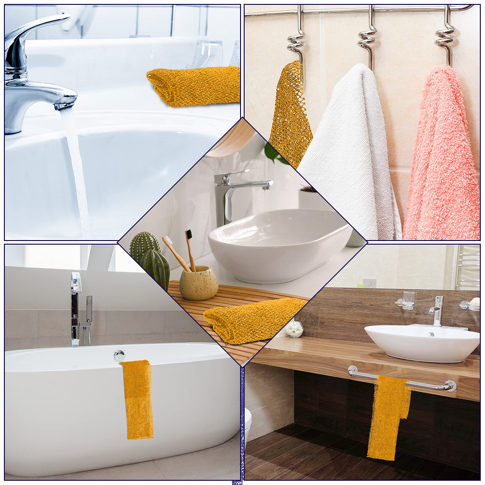 Geiserailie African Long Bathing Net Sponge Long Shower Body Scrubber Back Scrubber Skin Smoother Net Bathing Sponge for Daily Use or Stocking Stuffer(Yellow)