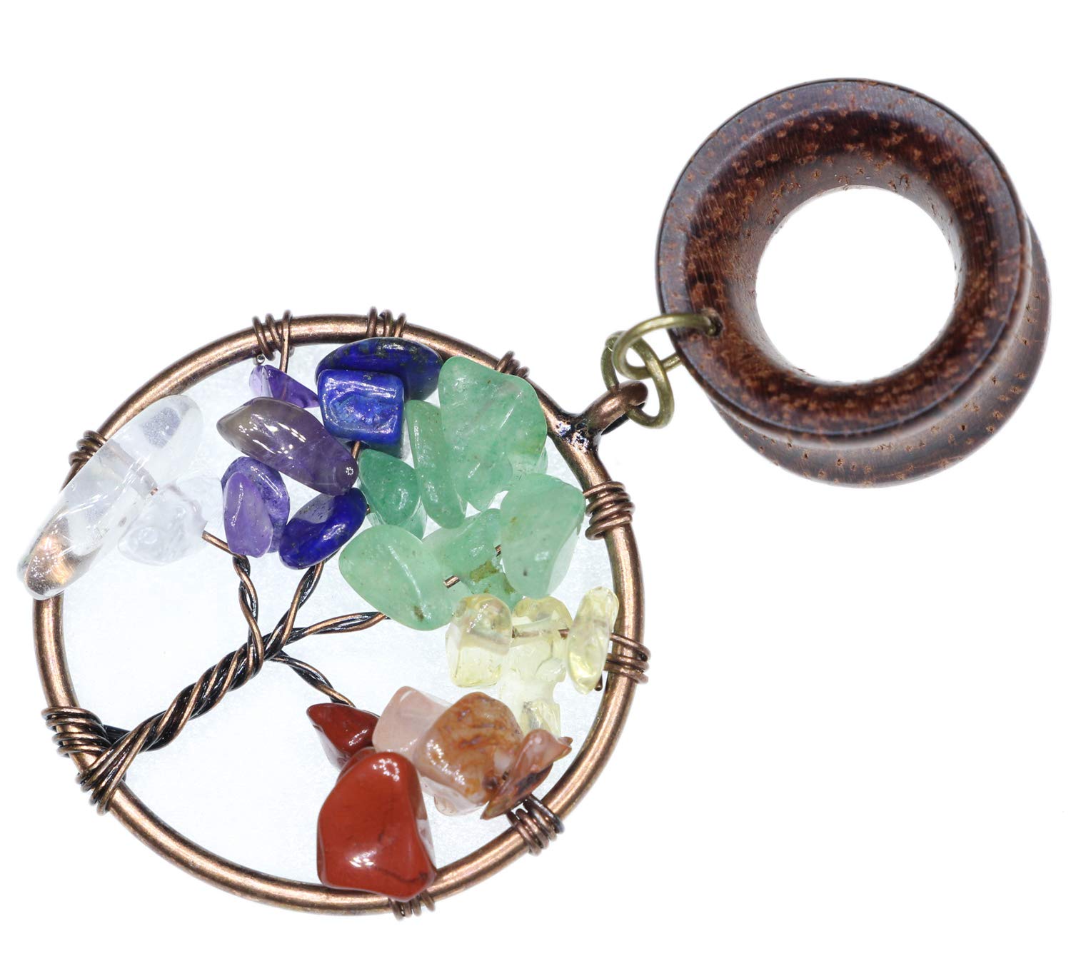00G 10mm 7 Chakra Tree of Life Wood Dangle Ear Gauges Piercing Flesh Tunnels Plugs Stretching Kit Expander