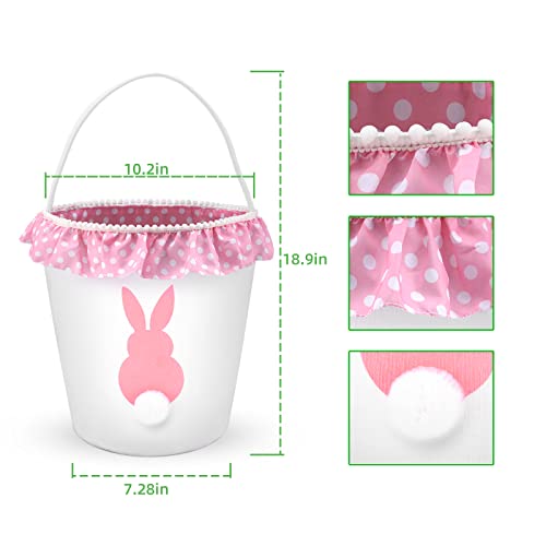 BOMMETER 3 pack Easter Egg Hunt Basket Bags for Kids Bunny Canvas Tote - Cotton Carrying Gift and Eggs Hunt Bag (Purple)