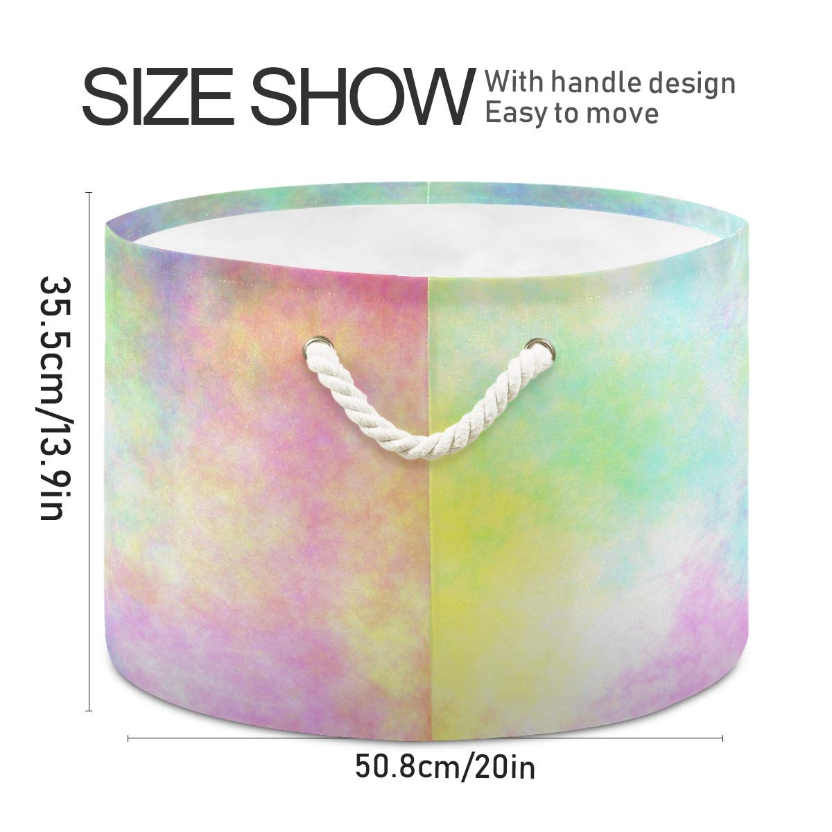 ALAZA Large Storage Basket for Toys Purple Tie Dye Rainbow Print Round Blanket Basket Laundry Hamper Canvas Organizer Bin Box Cotton Rope Collapsible Bucket Pillow Home Decor