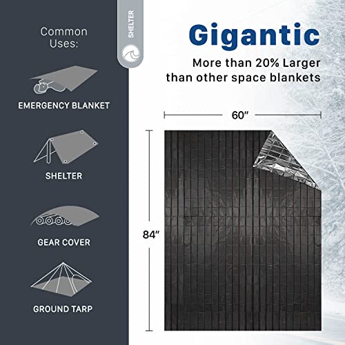 Oceas Outdoor Mylar Emergency Blankets - 4 Pack of Extra Large Thermal Foil Space Blankets - Designed by NASA for Camping, Hiking, and Car Use (Black)