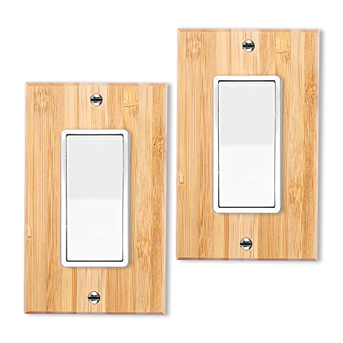 2PC Solid Wood Single Rocker Light Switch Plate 4.5" X 2.76" Bamboo Light Switch Cover Quality Raw Wooden Decorative Bedroom Kitchen Home Decor (Single Rocker)