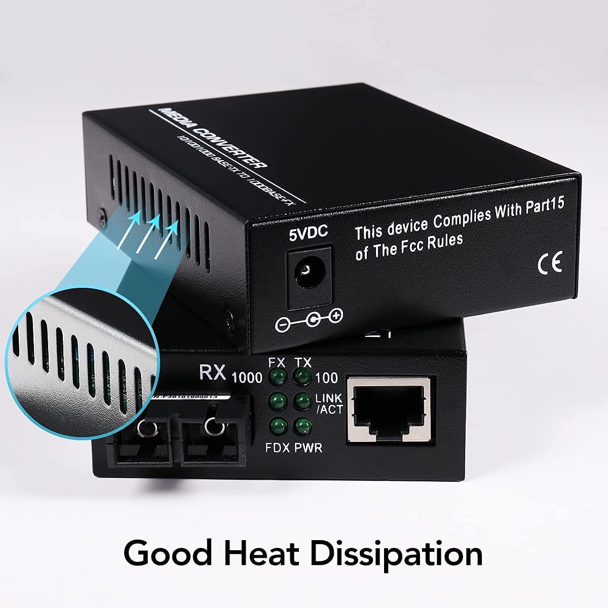 A Pair 2 Pack Multi-Mode Dual SC Fiber Gigabit Fast Ethernet Media Converter, Mini 1x 10/100/1000Base-T RJ45 to 1000Base-SC Slot Converter Transceiver, up to 2KM 850-1310-nm, AC 100V~240V