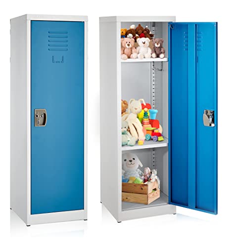 AdirOffice Kids Steel Metal Storage Locker - for Home & School - with Key & Hanging Rods (48 in 1 Door, Blue)