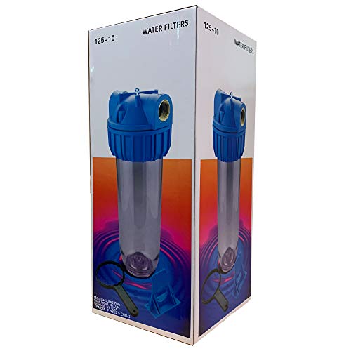 10 Inches Clear Standard Transparent Whole House Water Filter System with Presser Relief Button, 3/4†Inlet/Outlet Brass Port & 5 Micron Sediment Cartridge, Meets NSF Standards & Regulations