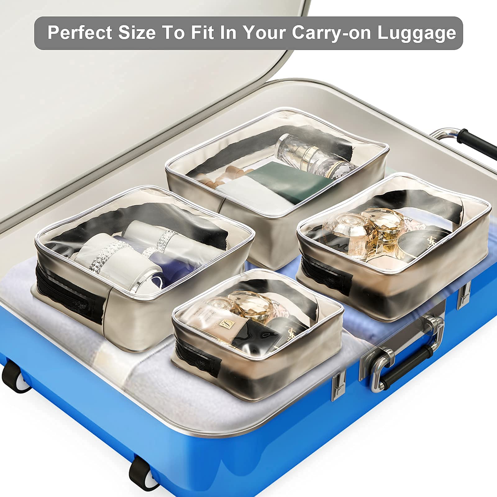 Ovenot 4 Pcs Clear Makeup Bags with Zipper, Makeup Cosmetic Bag for Women Men, Makeup Bag for Travel, Bathroom