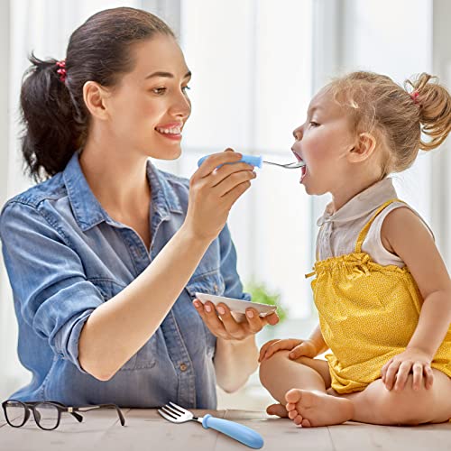 24 Pieces Toddler Spoons and Forks Toddler Silverware Set Stainless Steel Utensils Kids Cutlery Toddler Silverware with Round Handle for Safe Dining Lunch Box Kitchen
