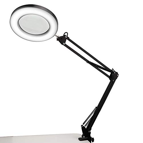 ZJchao Magnifier Lamp, 12w USB Clip on Table Lamp Foldable 5X Magnifying Glass LED Eye Caring Lamp for Reading Working Jewelry Makers Skincare Beauty(Black)