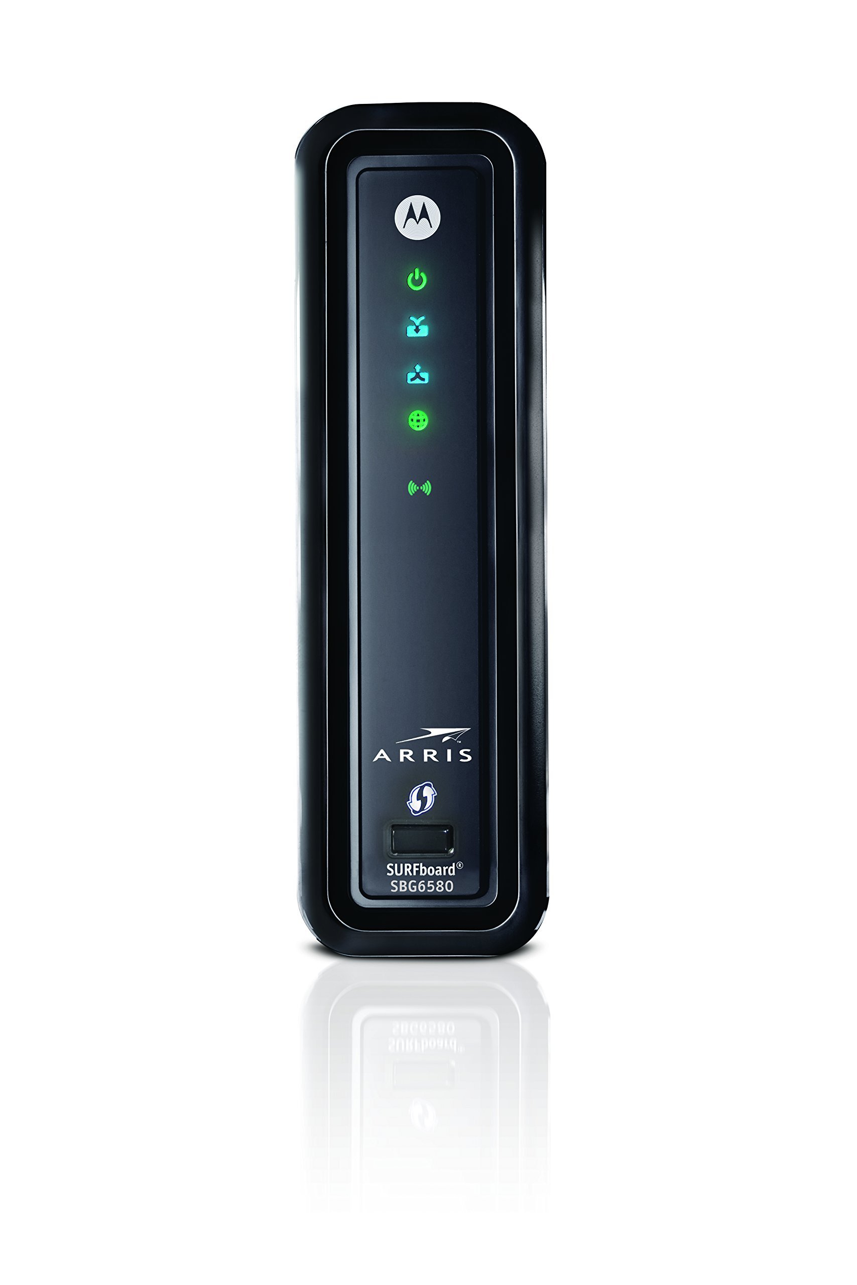 ARRIS SURFboard SBG6580 DOCSIS 3.0 Cable Modem/ Wi-Fi N300 2.4Ghz + N300 5GHz Dual Band Router - Retail Packaging Black (570763-006-00) (Renewed)