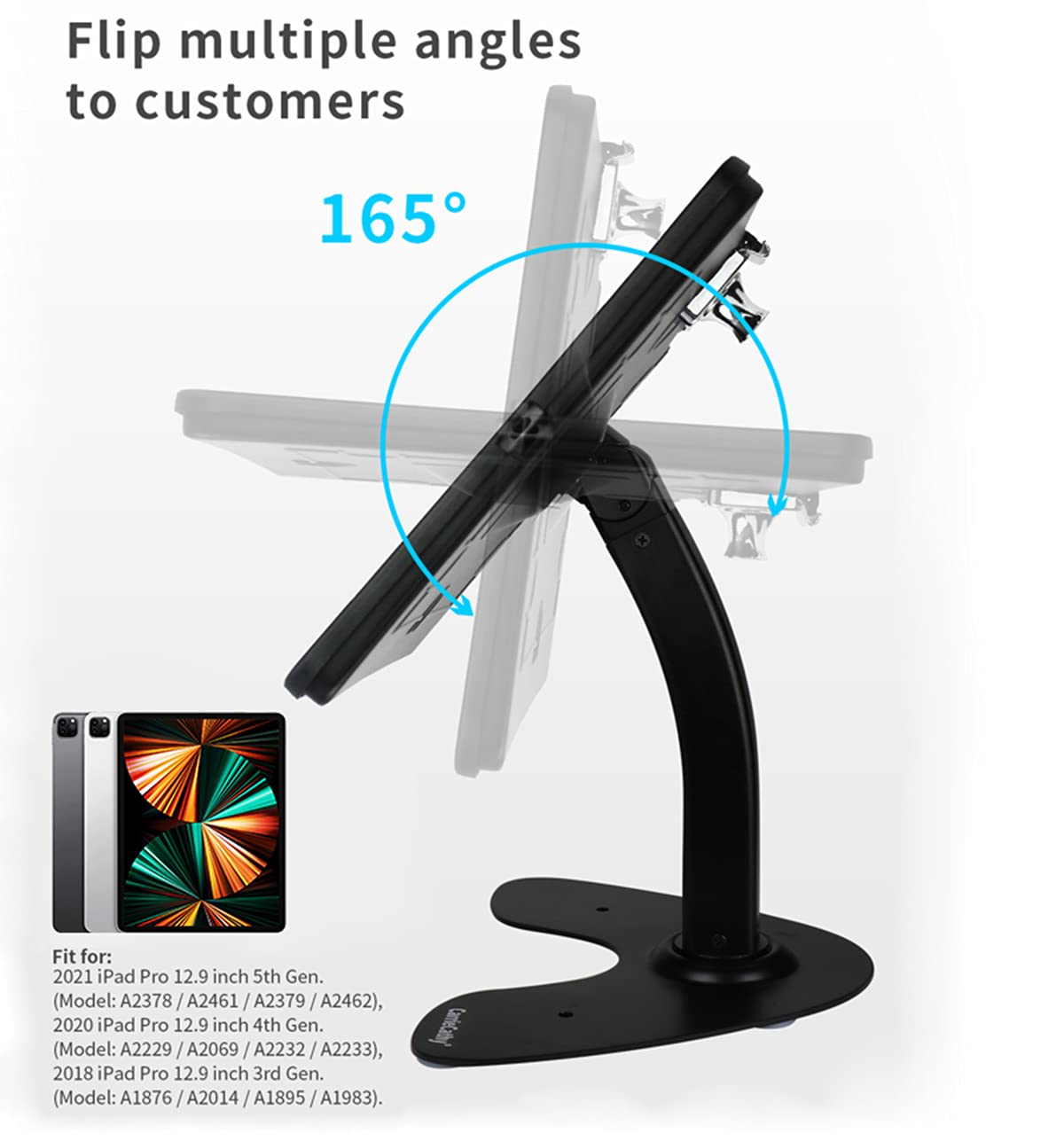 CarrieCathy Desktop Wall Mount Anti-Theft Security Kiosk POS Stand Holder Enclosure for 2022 2021 2020 2018 iPad Pro 12.9", Flip & 360° Swivel Design