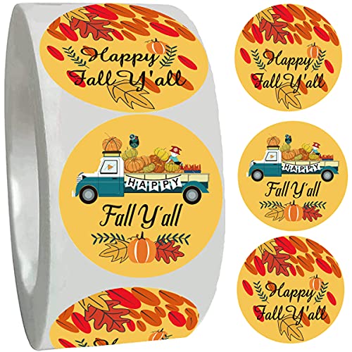 Happy Fall Y'all Stickers Thanksgiving Stickers Label 1.5 Inch - Autumn Theme Pumpkin Design Thank You Labels for Party Favors,Envelope Seals & Goodie Bags 500 Pcs/Roll Harvest Pumpkin Party stickers