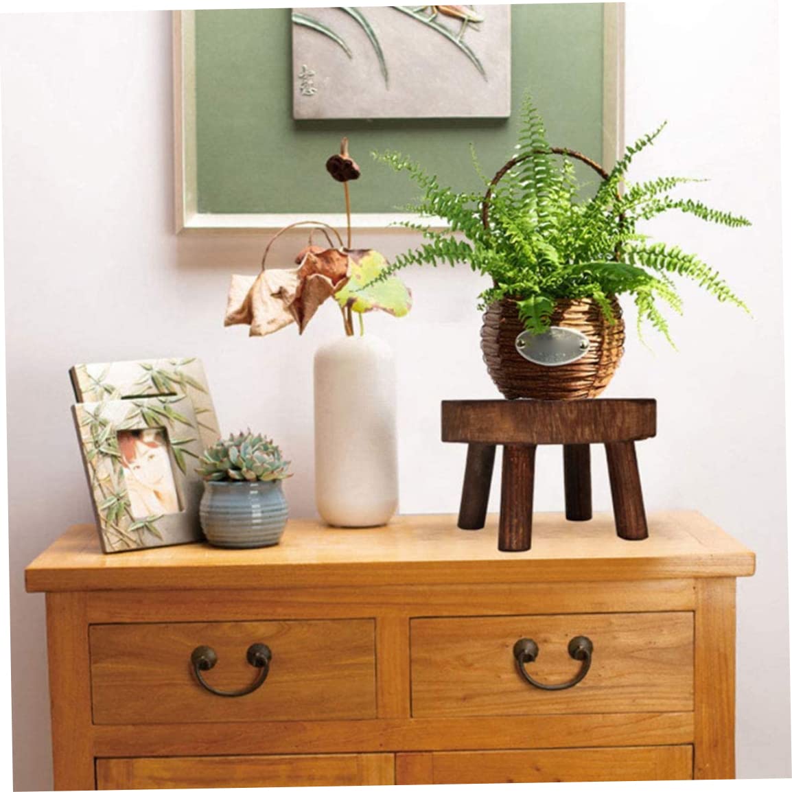 Round Decortive Mini Wood Stool,14x9cm Wood Plant Stands Gardening Stool Indoor Plant Stands Low Stool, Round Step Stool, Wooden Stool for Kids, Small Short Stool, Shoe Changing Stool