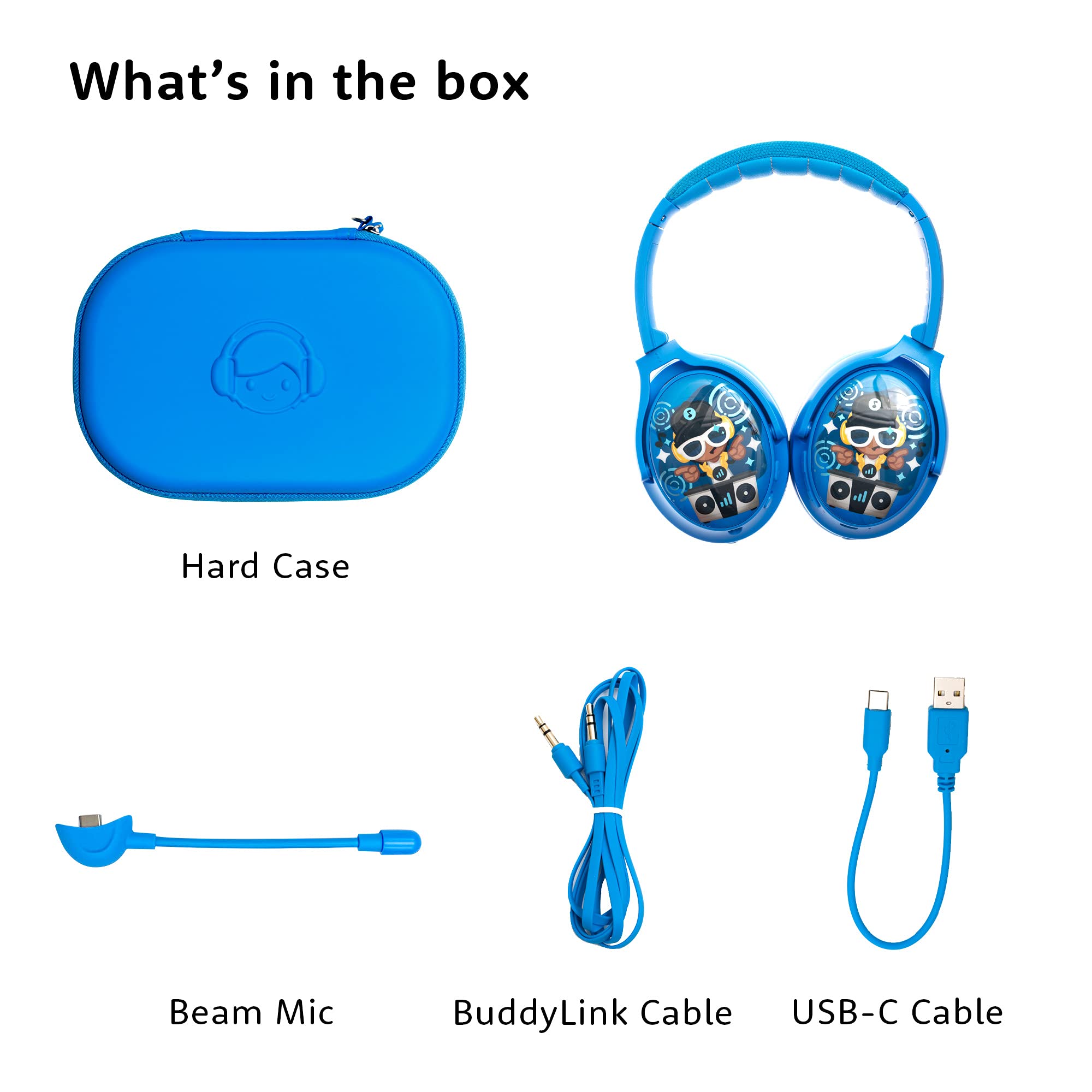 BuddyPhones Cosmos+ Active Noise Cancelling Bluetooth Kids Headphones, Over-Ear Volume Limiting with Built in Mic, 24 Hours Battery Life, Cool Blue