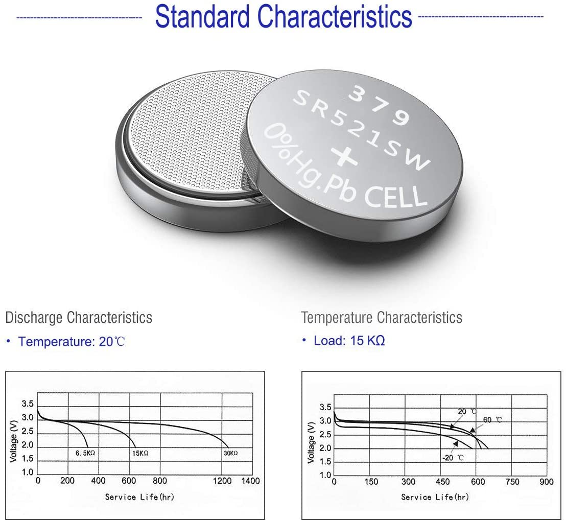 UOGTNON 379 SR521SW V379 Watch Battery 1.5V Button Cell (10-Pack)