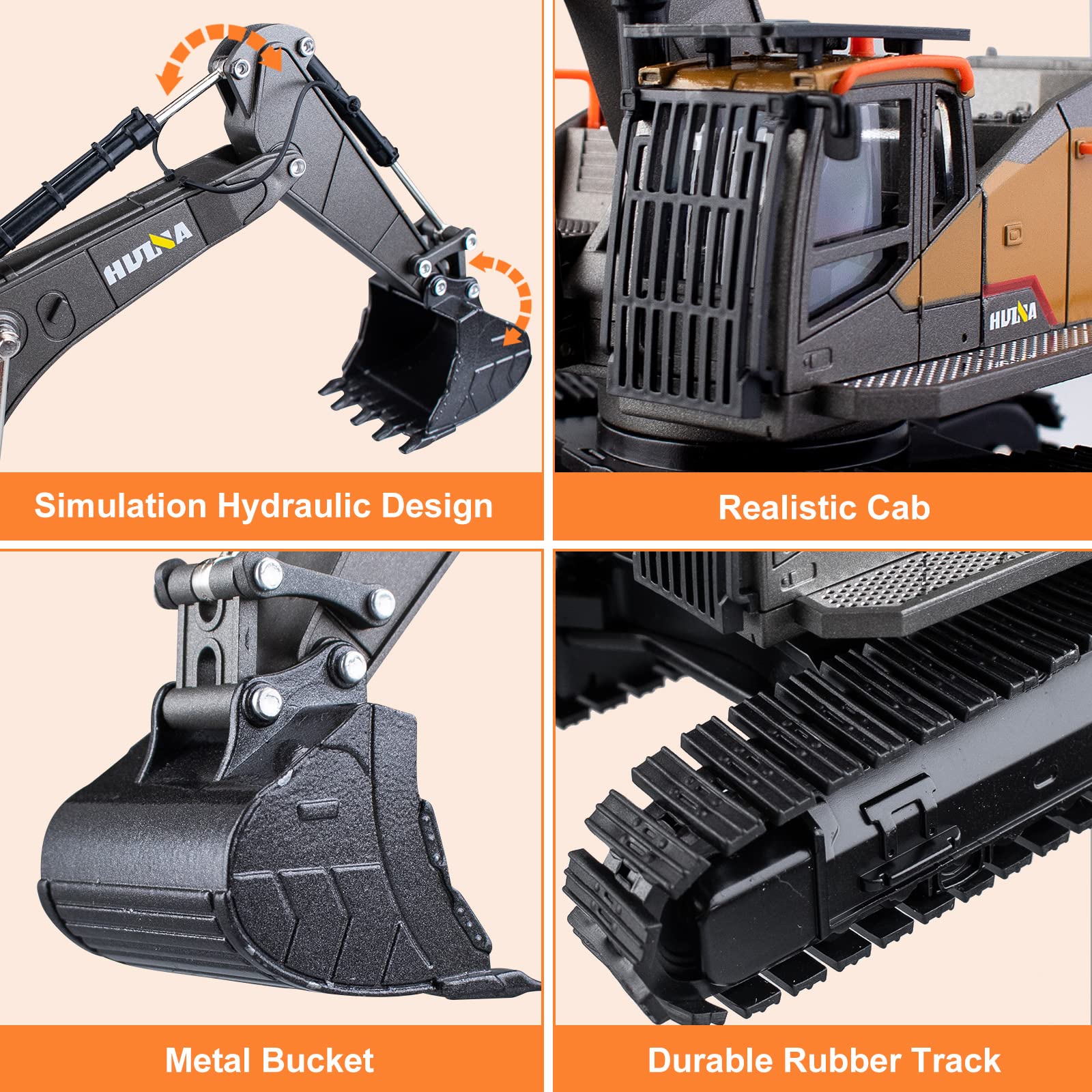 1/50 Scale Metal Excavator Toy, Diecast Engineering Construction Vehicles, Digger Trucks Toys for Boys Kids
