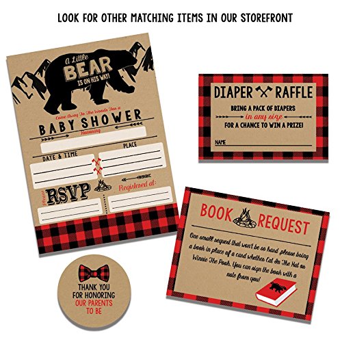 50 Diaper Raffle Boy Baby Shower Buffalo Plaid, Bear, Lumberjack Theme