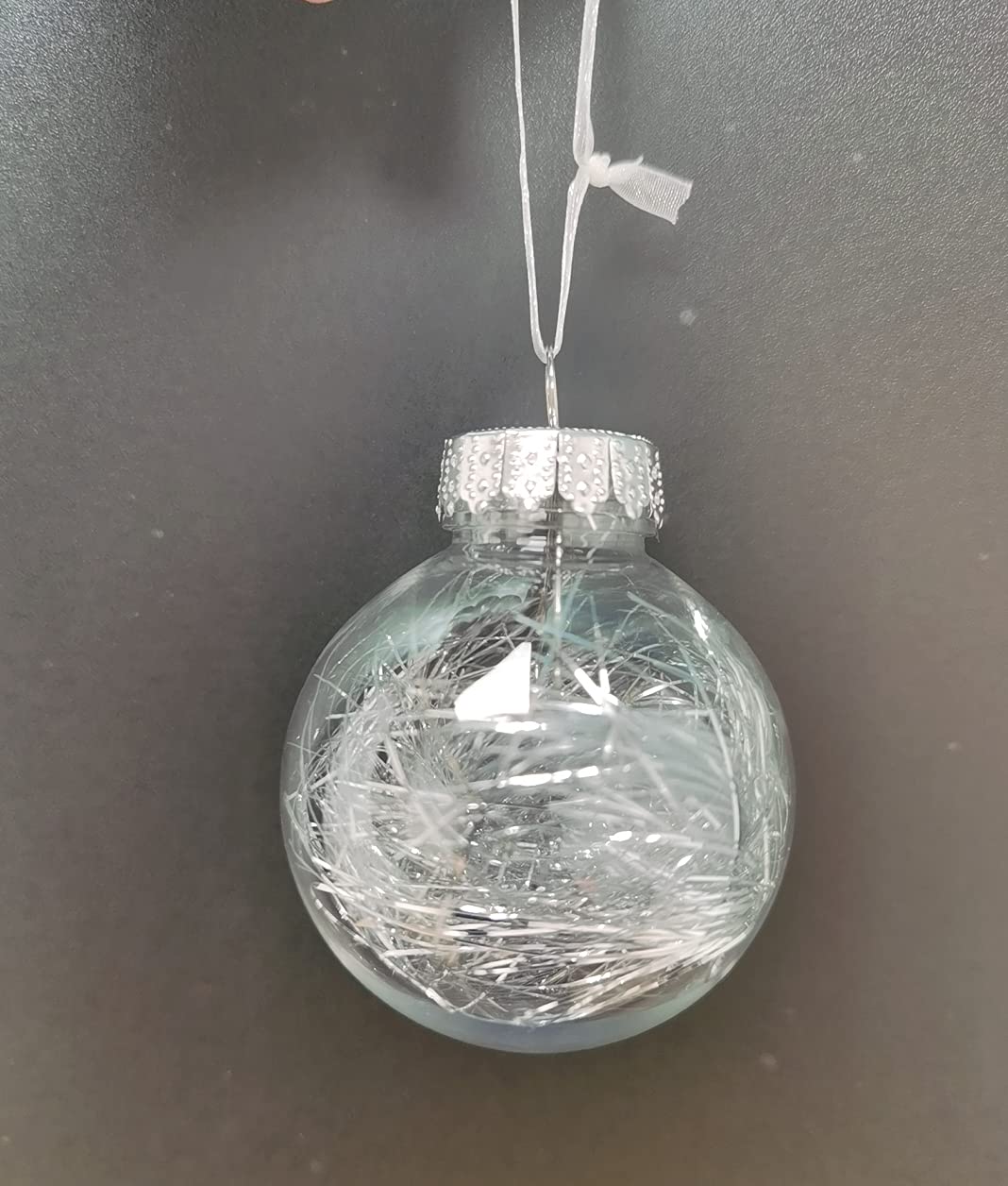 24ct 60mm/2.36" Glitter Christmas Balls Ornaments Shatterproof Clear Plastic Fillable Sphere Balls Ornaments for Xmas Tree Home Decoration (Silver)