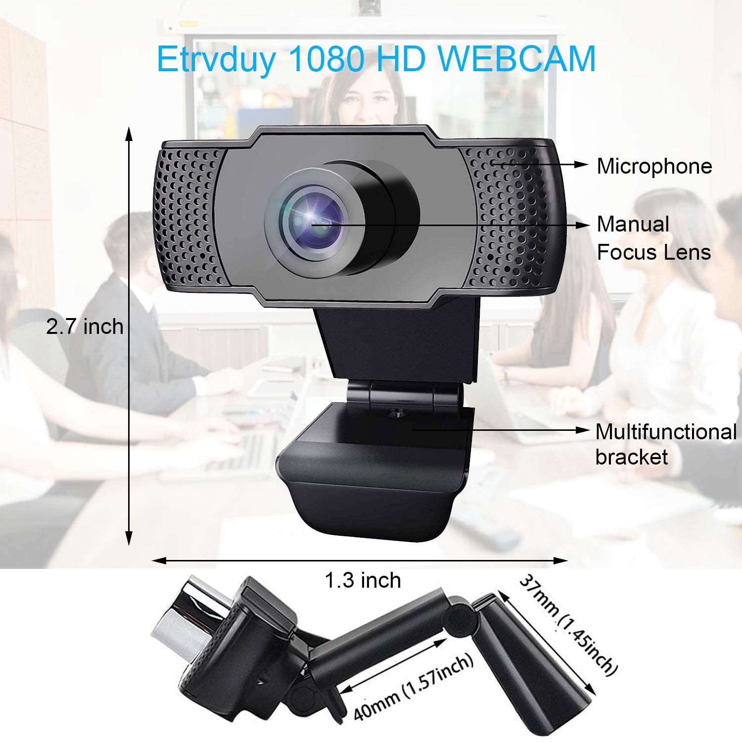 1080P Webcam with Microphone, USB 2.0 Desktop Laptop Computer HD Web Camera with Auto Light Correction, Plug and Play for Windows Mac OS, for Video Live Streaming, Conference, Gaming, Online Classes
