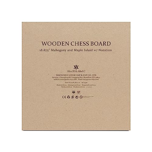 A&A 18.875" Professional Wooden Tournament Chess Board/Mahogany & Maple Inlaid /2.0" Squares w/Notation