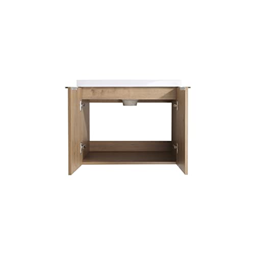 24-Inch Wall Mounted Bathroom Vanity with Sink Combo Modern Single Bathroom Vanity Set with Top Basin & Storage Cabinet Wood Hanging Bath Cabinet w/Resin Sink for Bathroom(Oak White-24'')