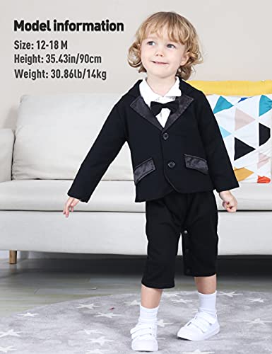 A&J DESIGN Baby Boys Gentleman Outfit Formal Suit Jumpsuit Tuxedo Romper Set 6-9 Months Black