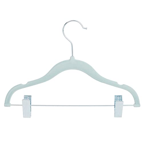 24-Pack Light Blue Velvet Hangers with Movable Clips for Baby and Kids Clothes, Slip-Resistant, Space-Saving for Pants, Leggings, Skirts, Shorts, Jackets, 360 Degree Swivel Hook (12x8 in)
