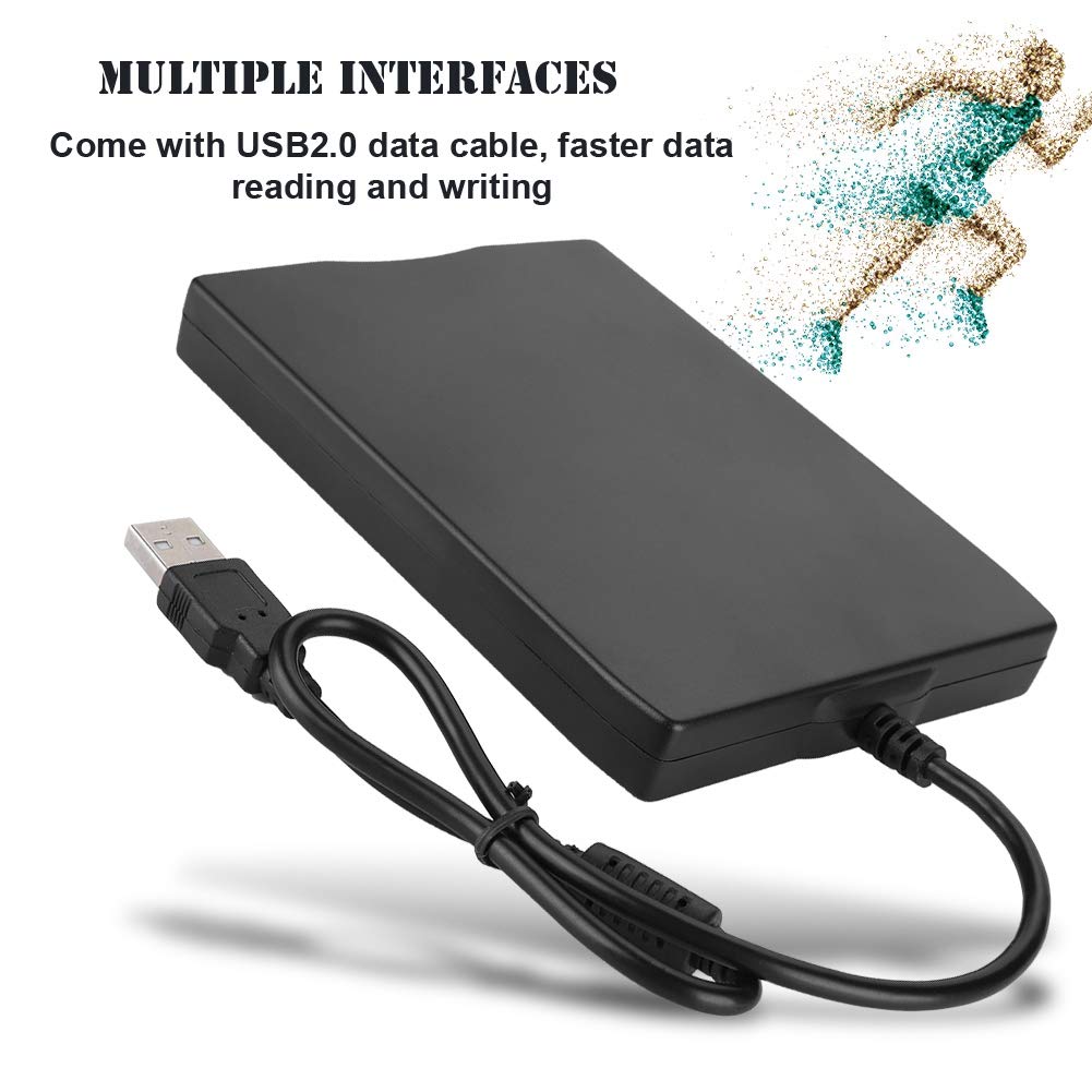 1.44 MB External USB FDD Floppy Disk Drive for PC Laptop , Floppy Diskette Disk Drive Notebook | Black USB External Floppy Diskette with Shockproof Footrest