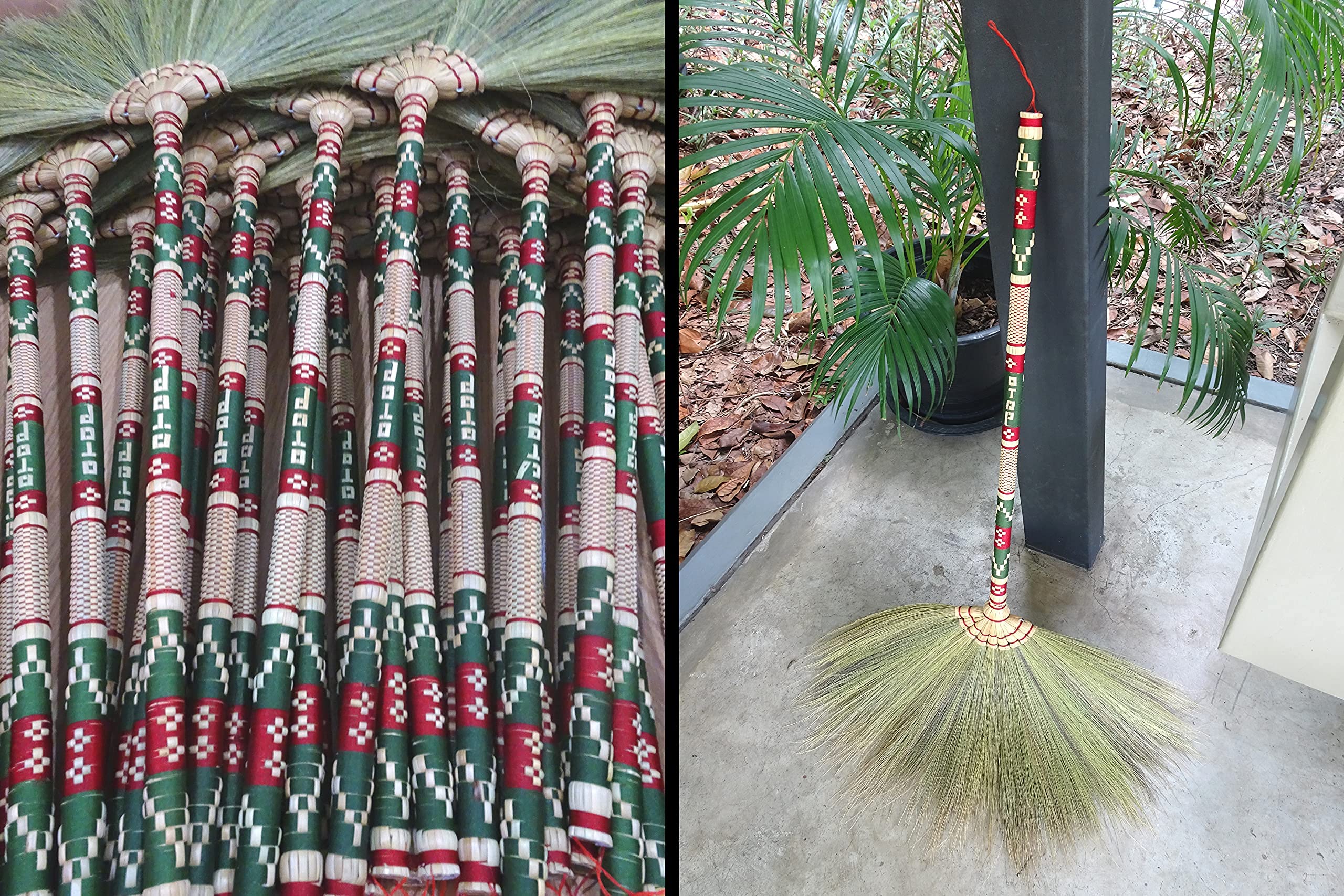 Asian Thai Handmade Broom ONE Piece Selected at Random for Sweeping Natural Grass & Wood Handle Corn Broom + 100% Calico Cotton Duster Cover (Various Styles and Colours as Pictured)