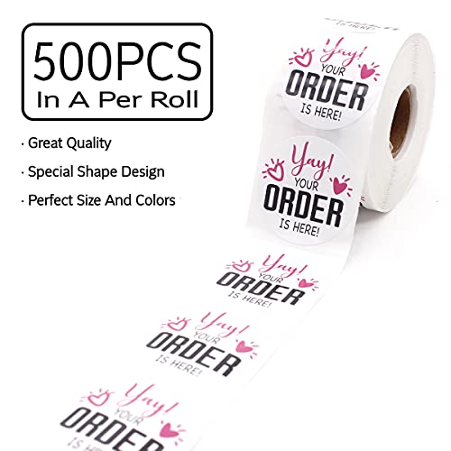 Wailozco Yay Your Order is Here Stickers,Thank You Stickers,Handmade Stickers,Small Shop Stickers,Envelopes Stickers for Small Business, Online Retailers,Handmade Goods,500 Labels Per Roll