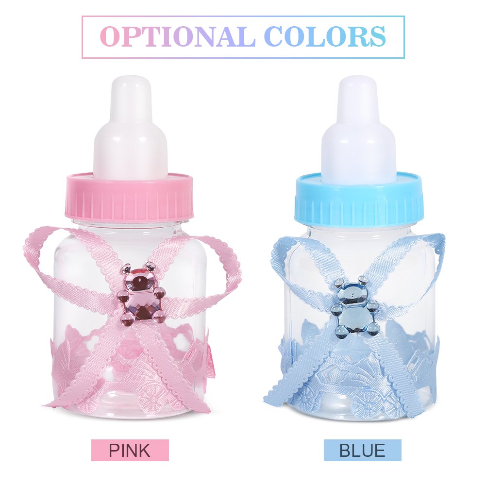 50pcs Cute Feeding Bottle Shape Candy Boxes,3.5 Inch Mini Fillable Bottle,Shower Box Candy Box for Birthday Christening Gift Party Decorations Blue